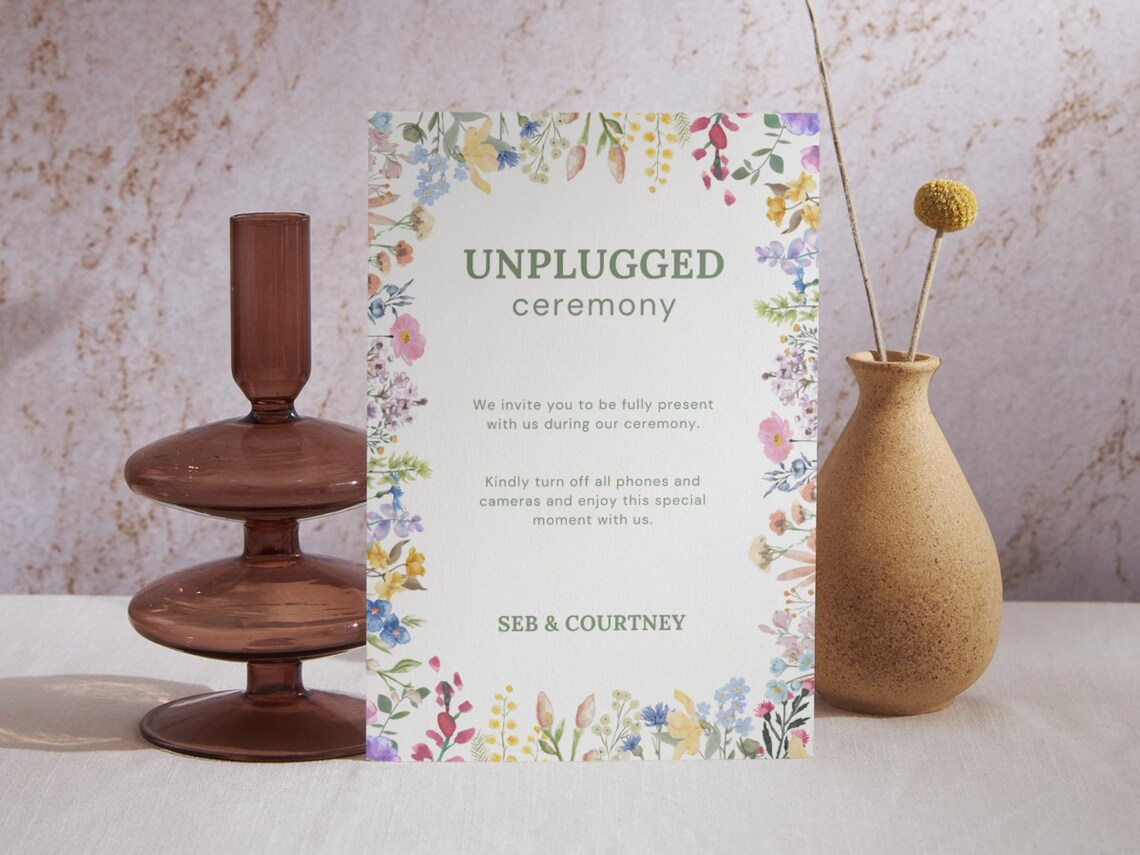 Unplugged Ceremony Wedding Sign Personalised Flowery Wedding Sign No ...