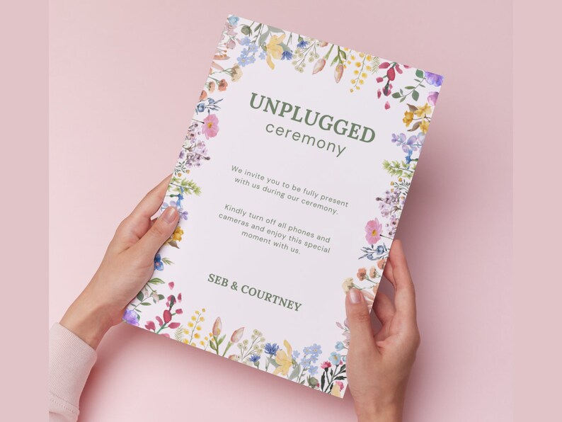 Unplugged Ceremony Wedding Sign Personalised Flowery Wedding Sign No ...