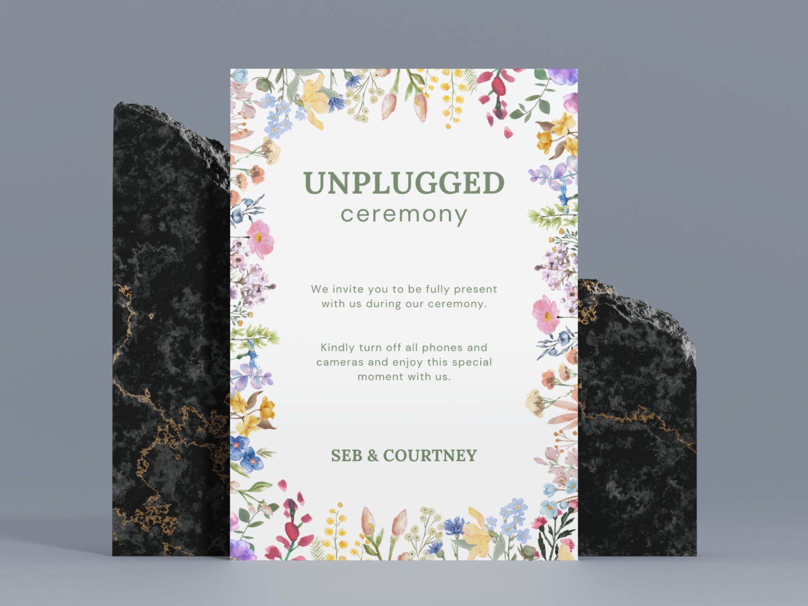 Unplugged Ceremony Wedding Sign Personalised Flowery Wedding Sign No ...