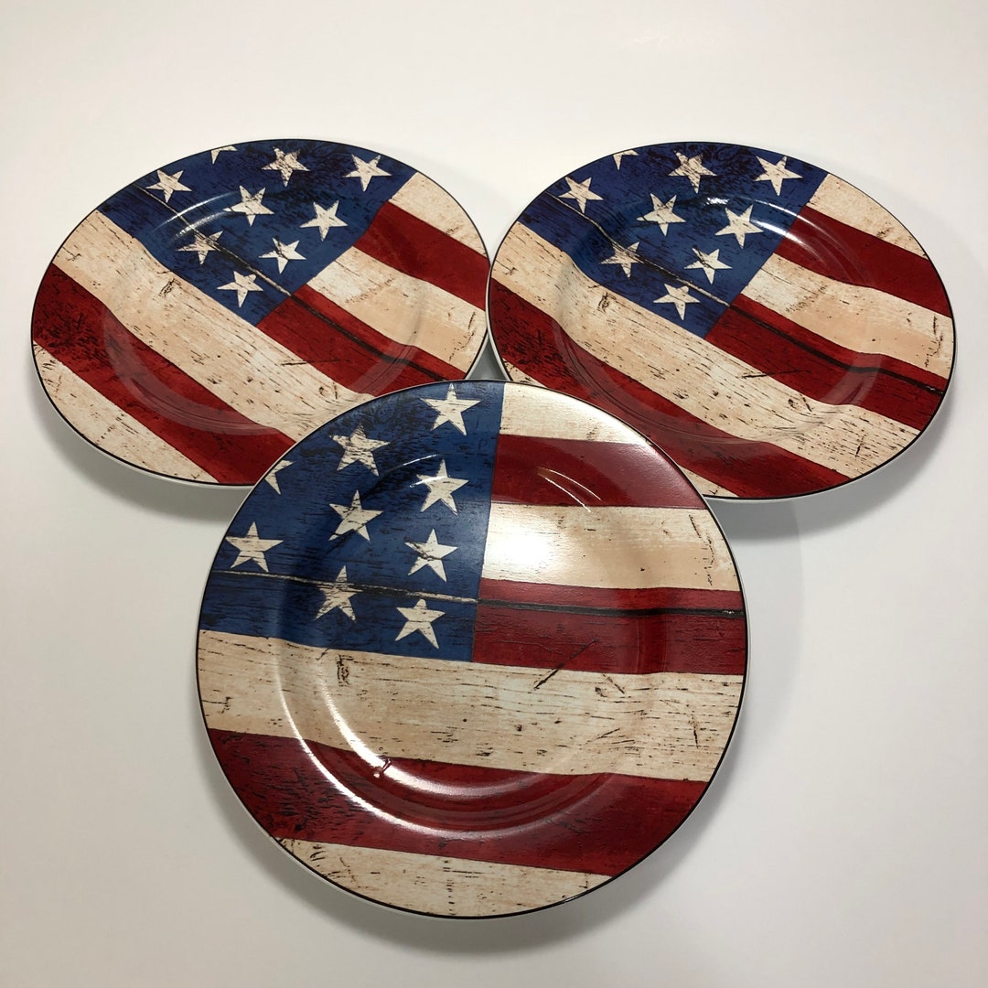 Warren Kimble Colonial Flag Salad Plates From Sakura Set of 3 Vintage ...