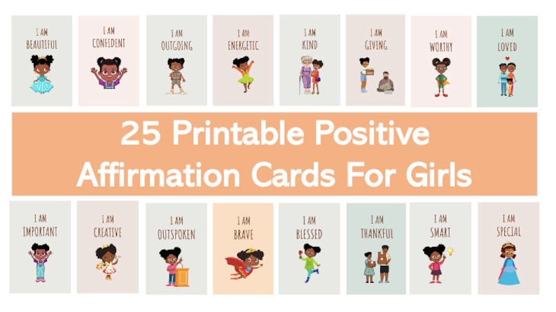 Positive Affirmation Cards for Black Girls, Motivational Cards, Daily ...