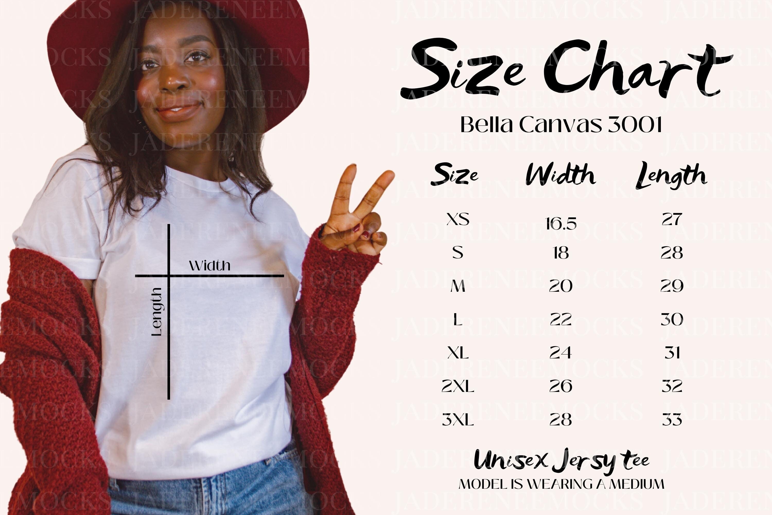 Bella Canvas Sizing Chart Black Model Size Chart Bella & Canvas Size ...