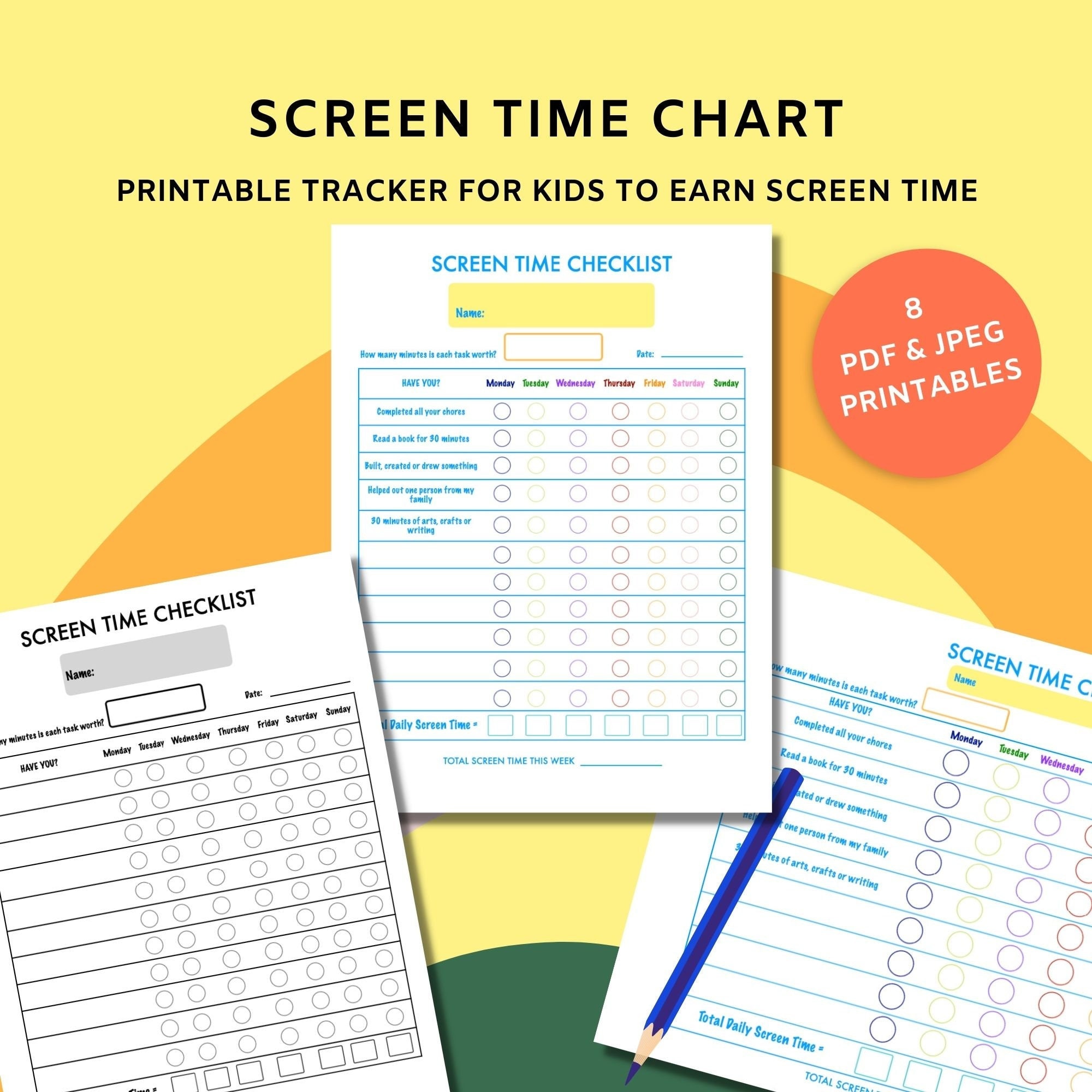Kids Screen Time Checklist - Chore Chart - Printable Screen Time ...