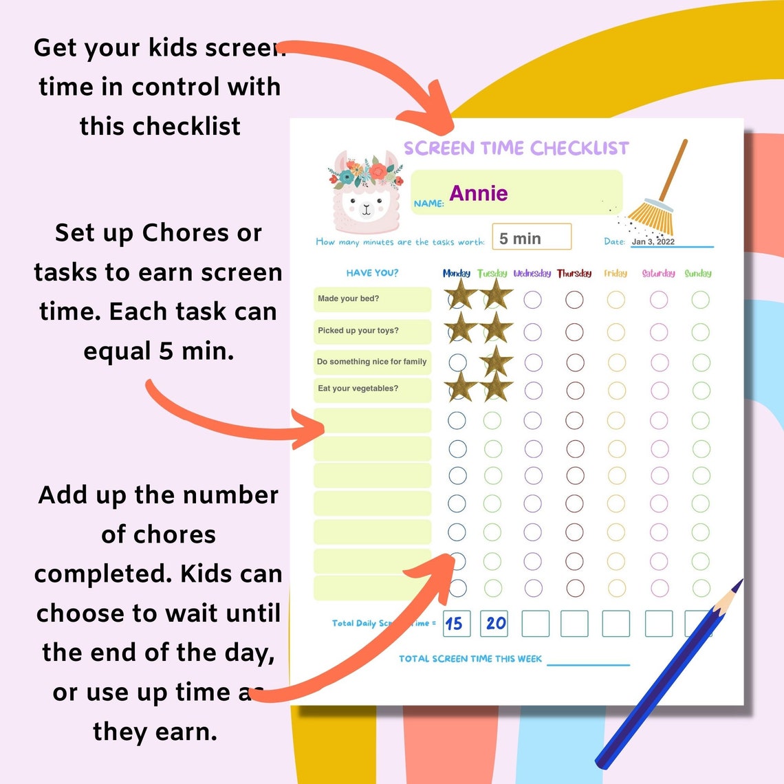 Printable Screen Time Chart Earn Screen Time Goodnotes - Etsy