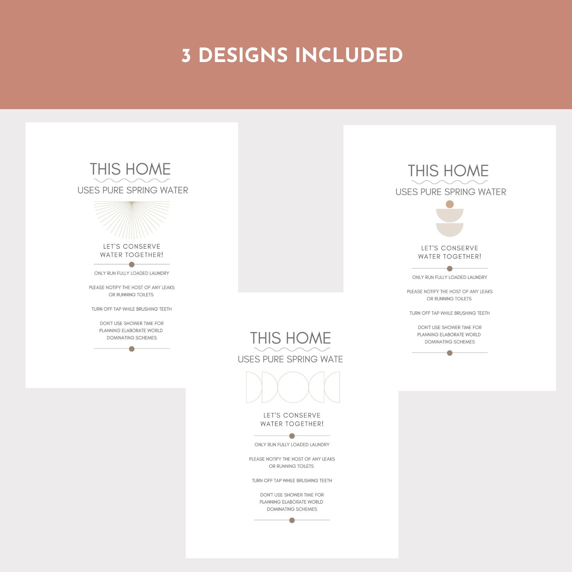 Spring Water 3 Printable Designs Conserve Water Sign Airbnb Sign - Etsy