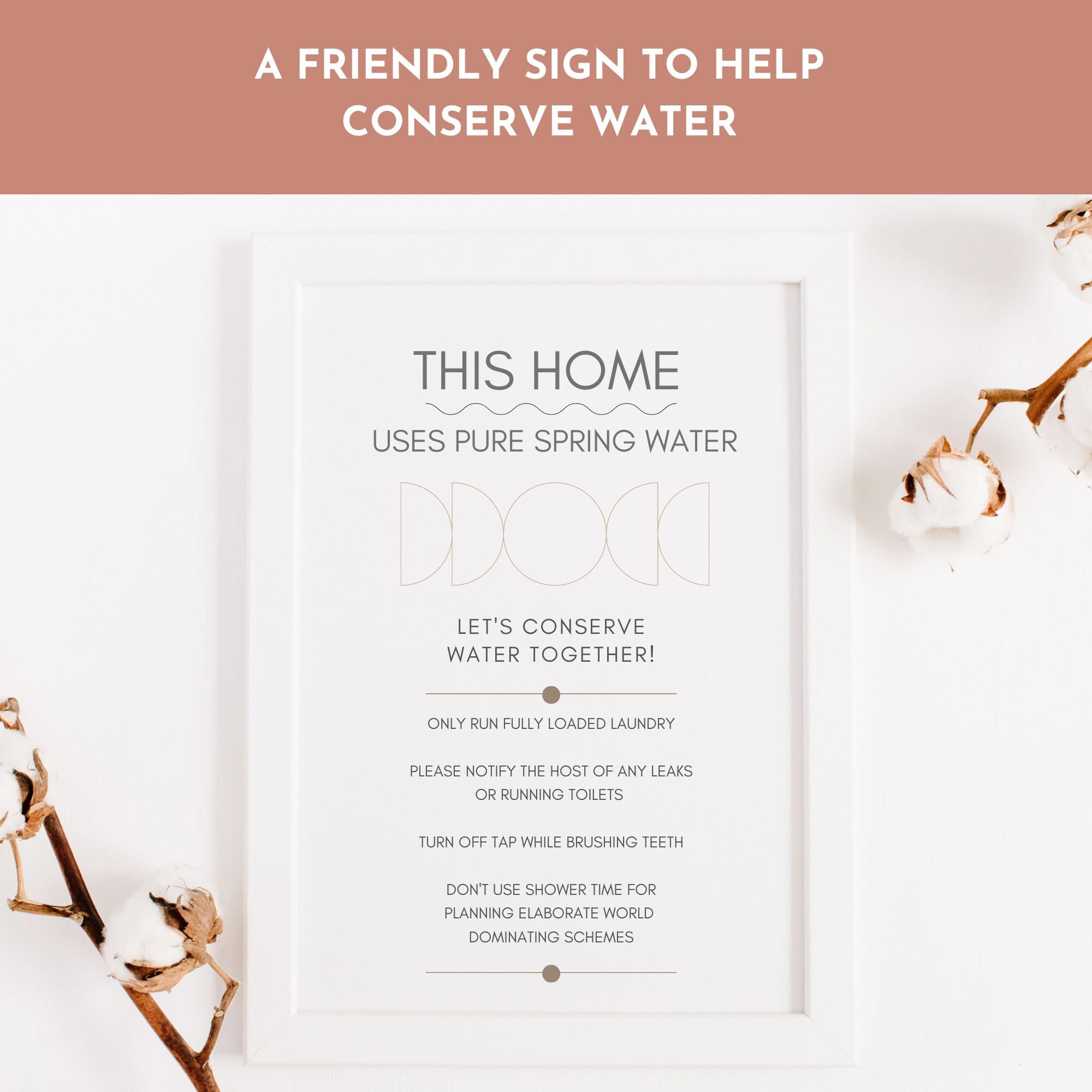 Spring Water 3 Printable Designs Conserve Water Sign Airbnb Sign - Etsy