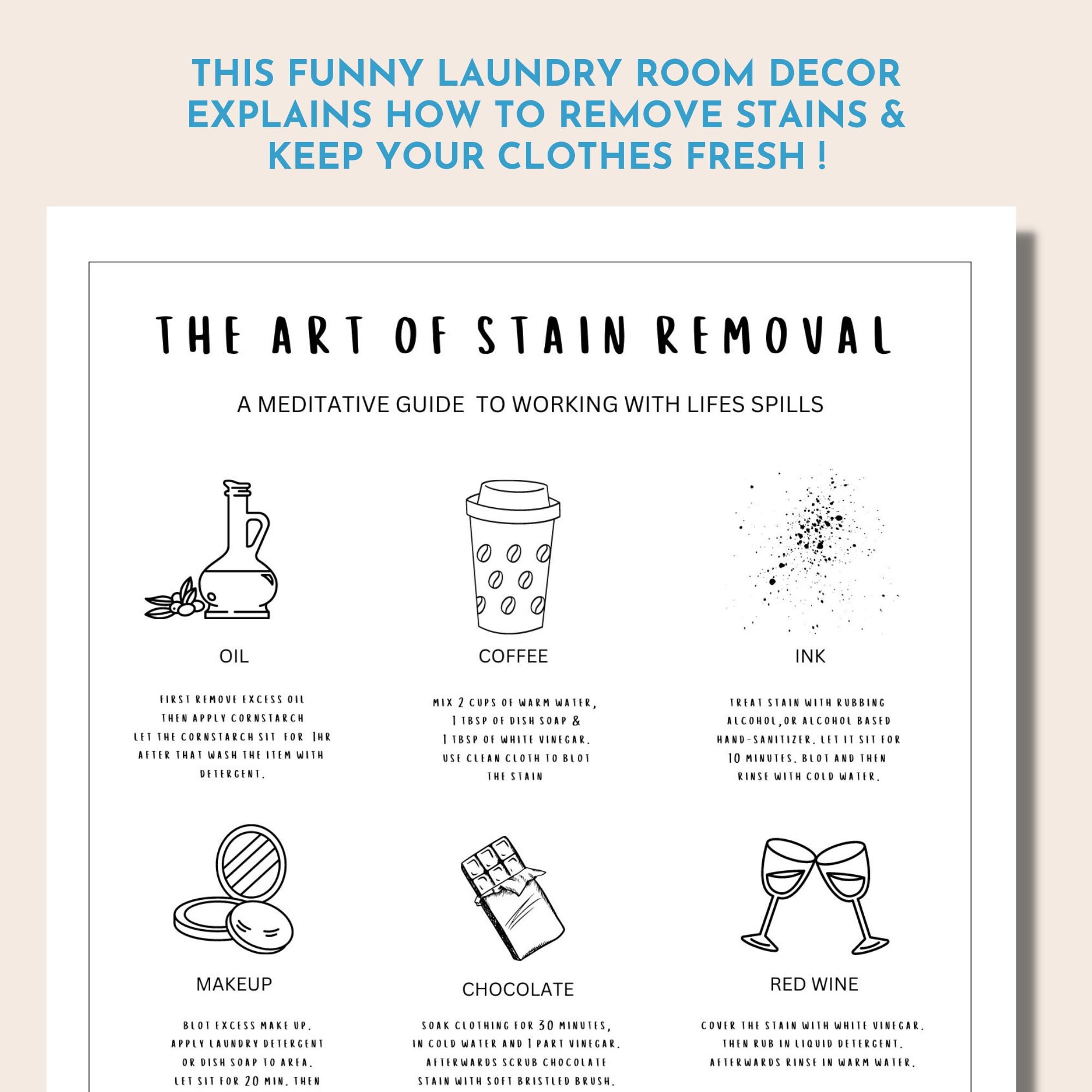 Stain Removal Guide Laundry Room Wall Art Laundry Care Laundry Room ...
