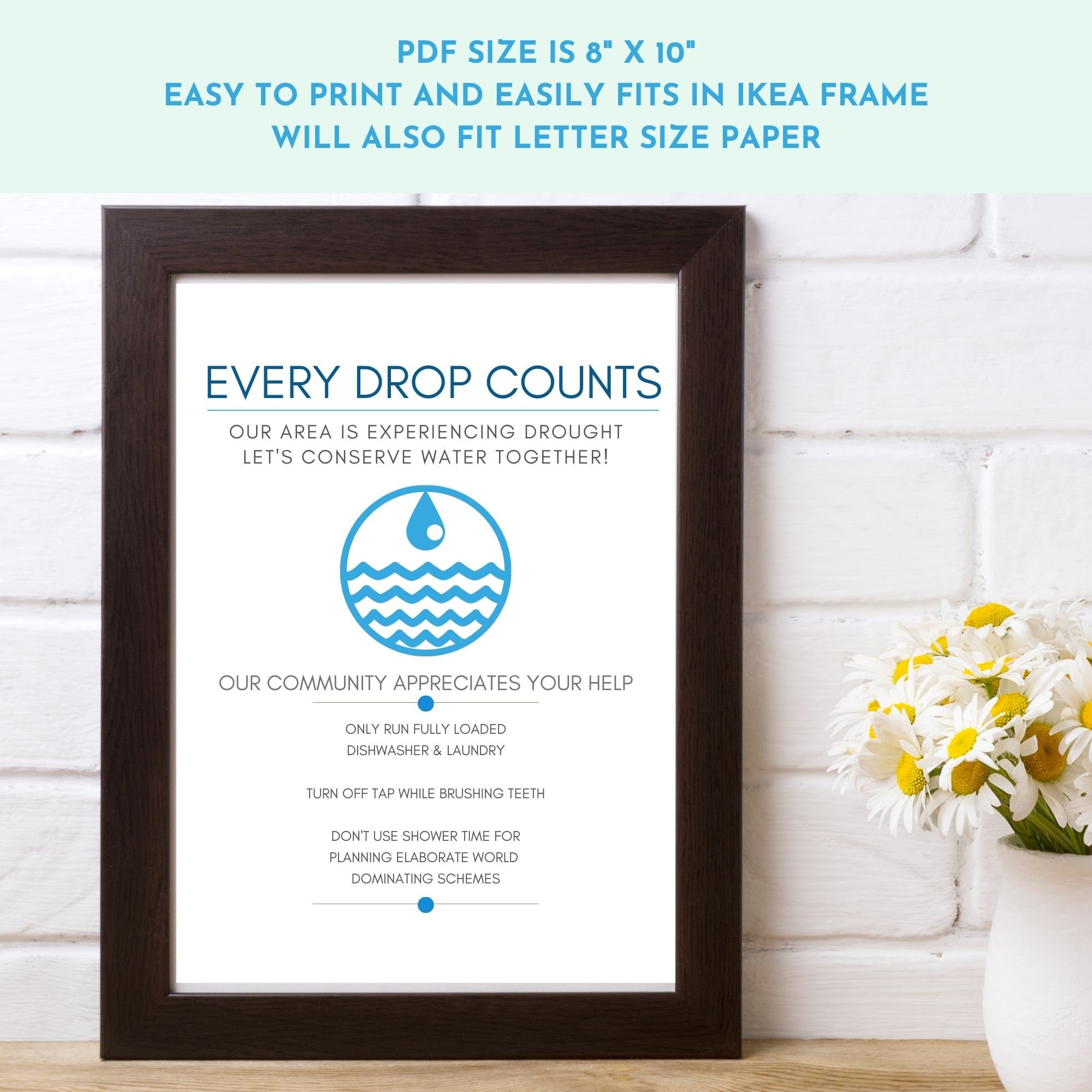 Conserve Water Sign Save Water Sign Water Rules Print Instant Download ...