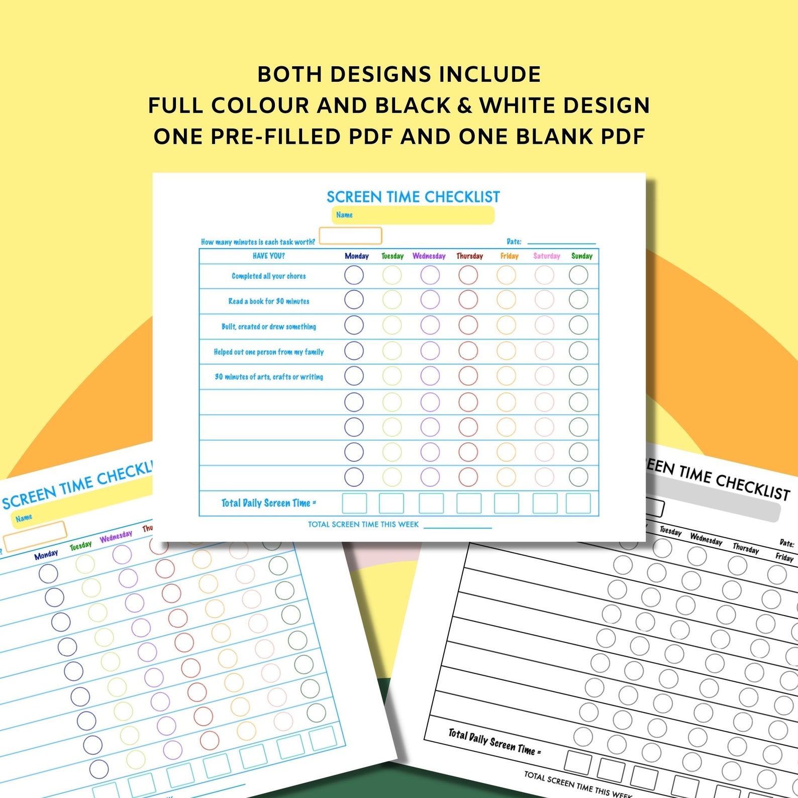 Kids Screen Time Checklist - Chore Chart - Printable Screen Time ...