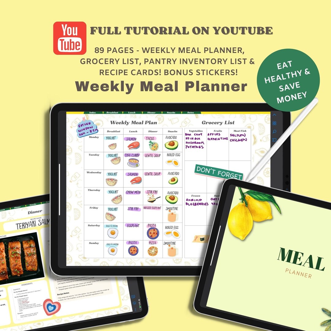Digital Meal Planner - Weekly Meal Planner - Grocery List - Recipe ...