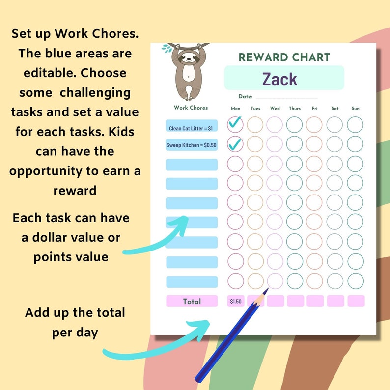 Printable Kids Reward Chart Weekly Chores Daily Chores and - Etsy