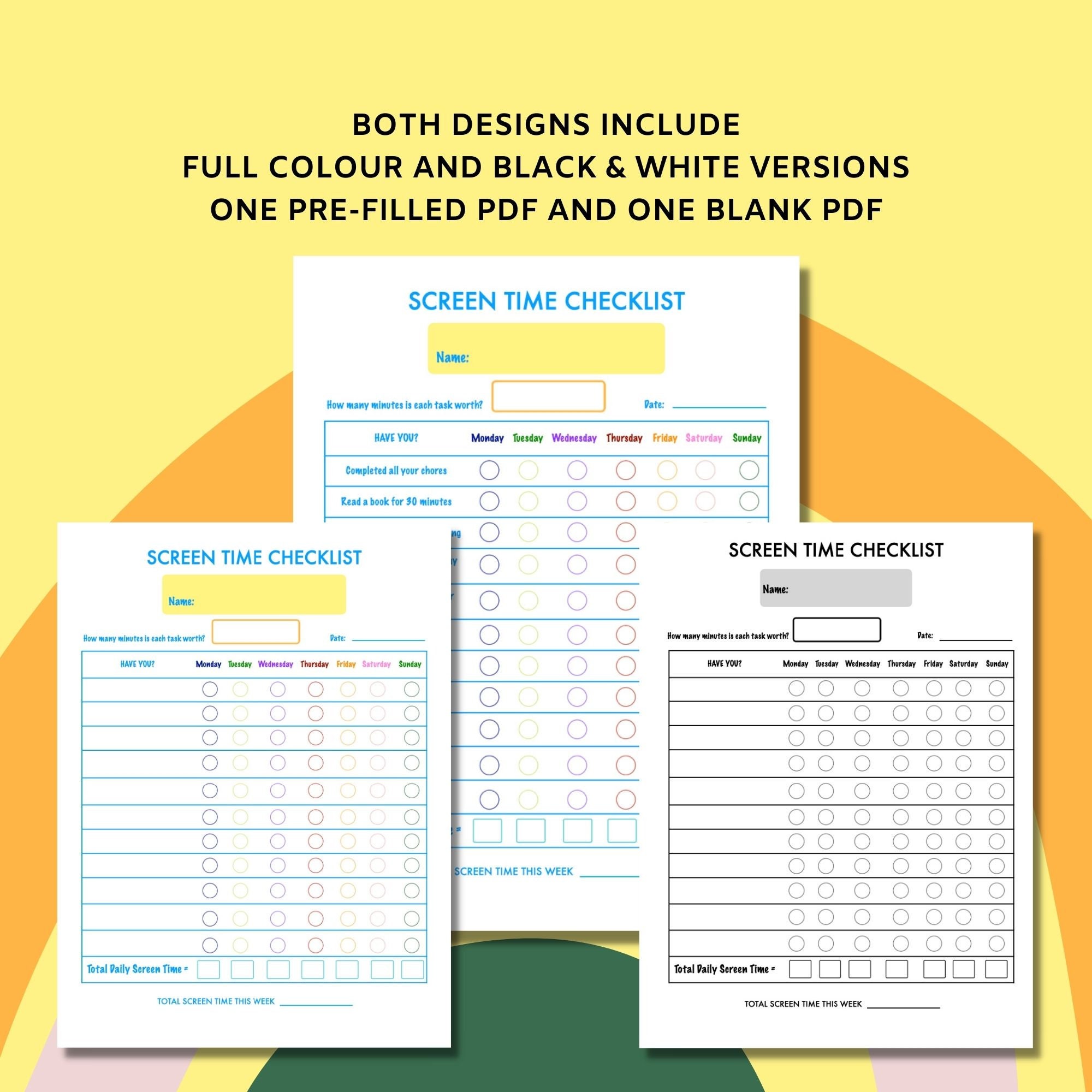 Kids Screen Time Checklist - Chore Chart - Printable Screen Time ...