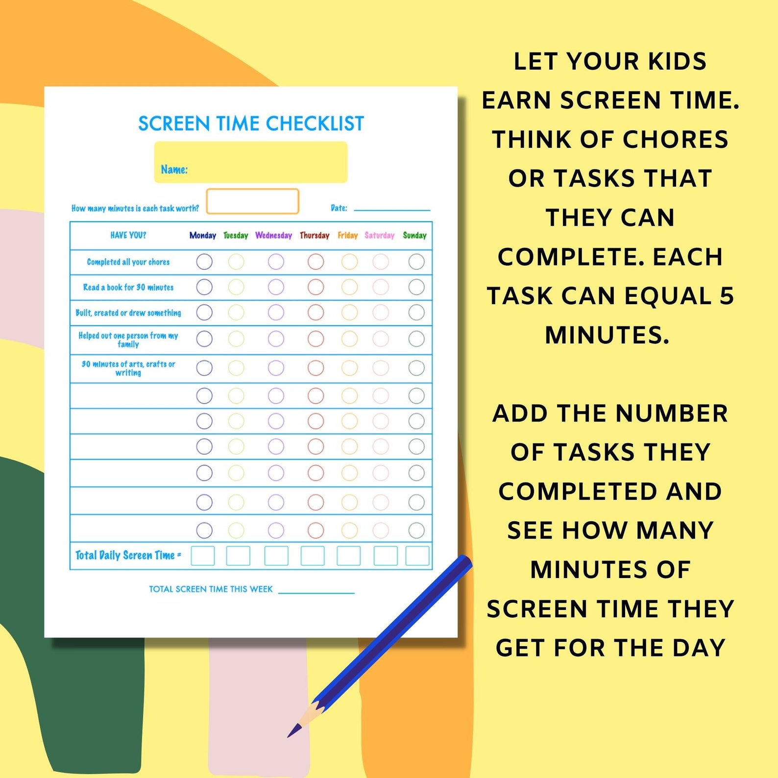 Kids Screen Time Checklist Chore Chart Printable Screen - Etsy