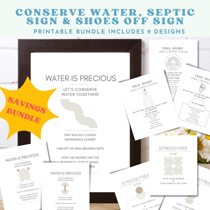 Printable Signs for Rental - Conserve Water Sign - Septic Sign Bathroom ...
