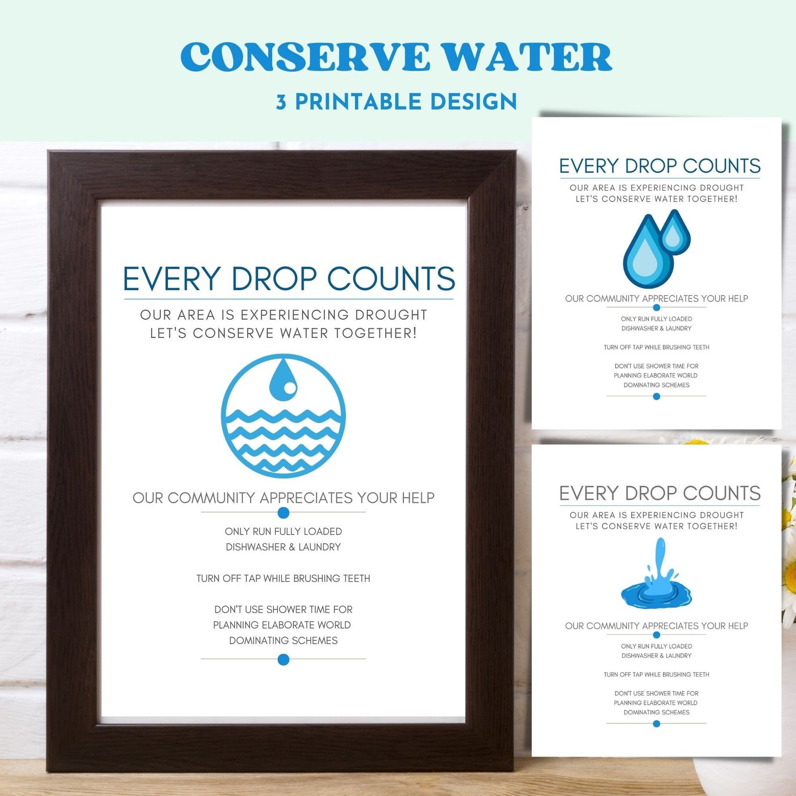Conserve Water Sign Save Water Sign Water Rules Print Instant Download ...