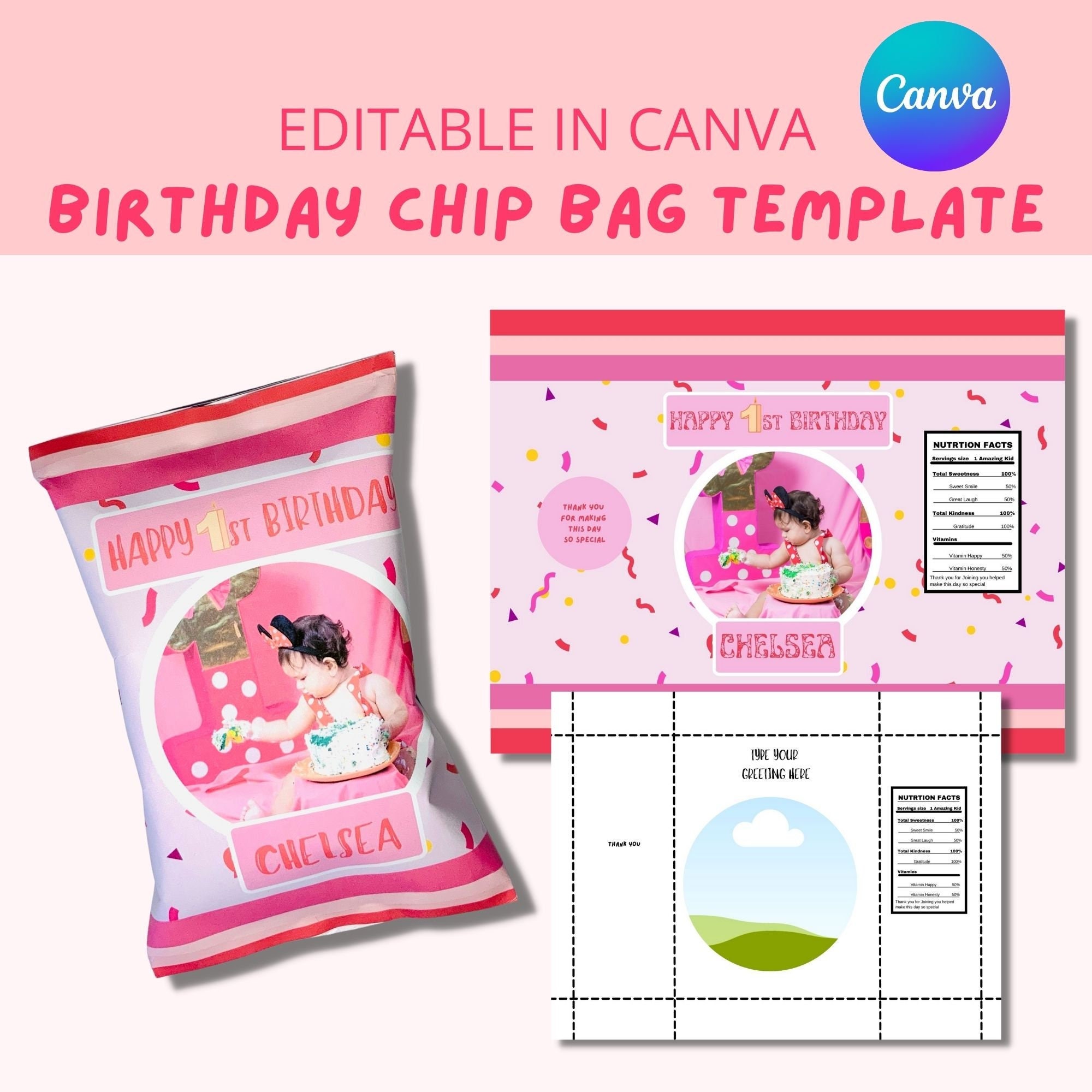 Birthday Chip Bag Template Canva Chip Bag Template Instant Download