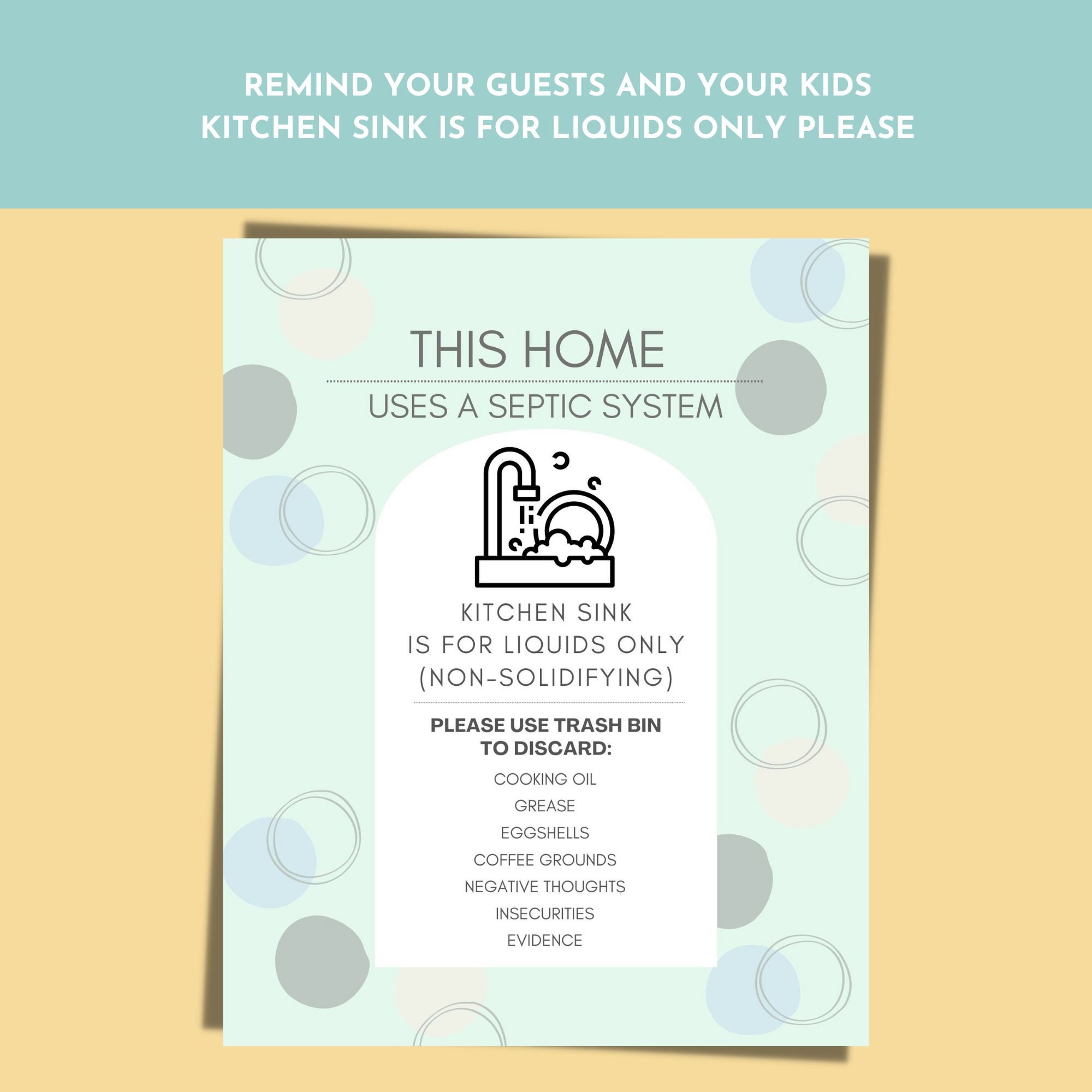 Liquids Only - Kitchen Sink Sign - Septic System Sign - Etsy