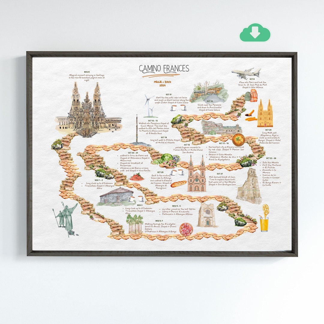 Camino De Santiago Map - Camino Frances Personalized Journal - Custom ...