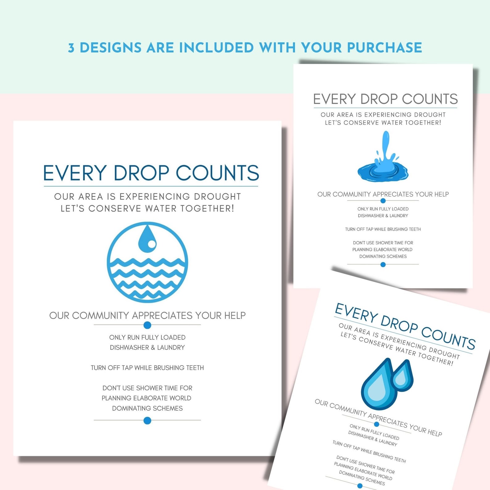 Conserve Water Sign Save Water Sign Water Rules Print Instant Download ...