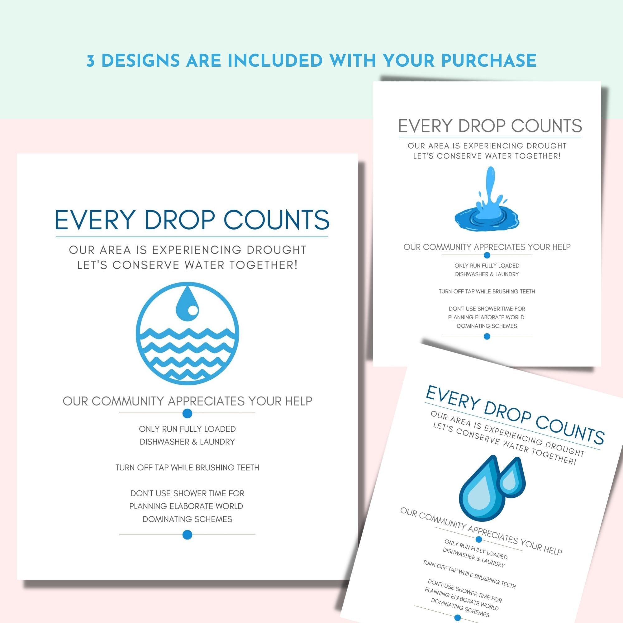 Conserve Water Sign Save Water Sign Water Rules Print Instant Download ...