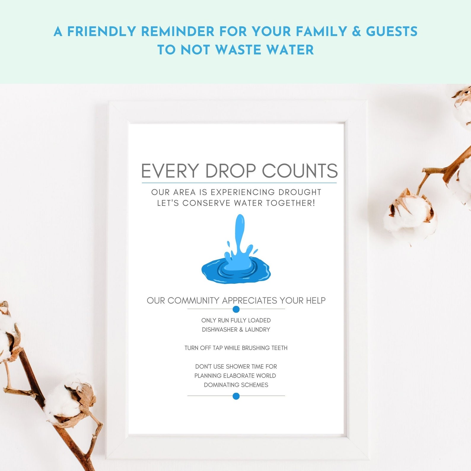 Conserve Water Sign Save Water Sign Water Rules Print Instant Download ...