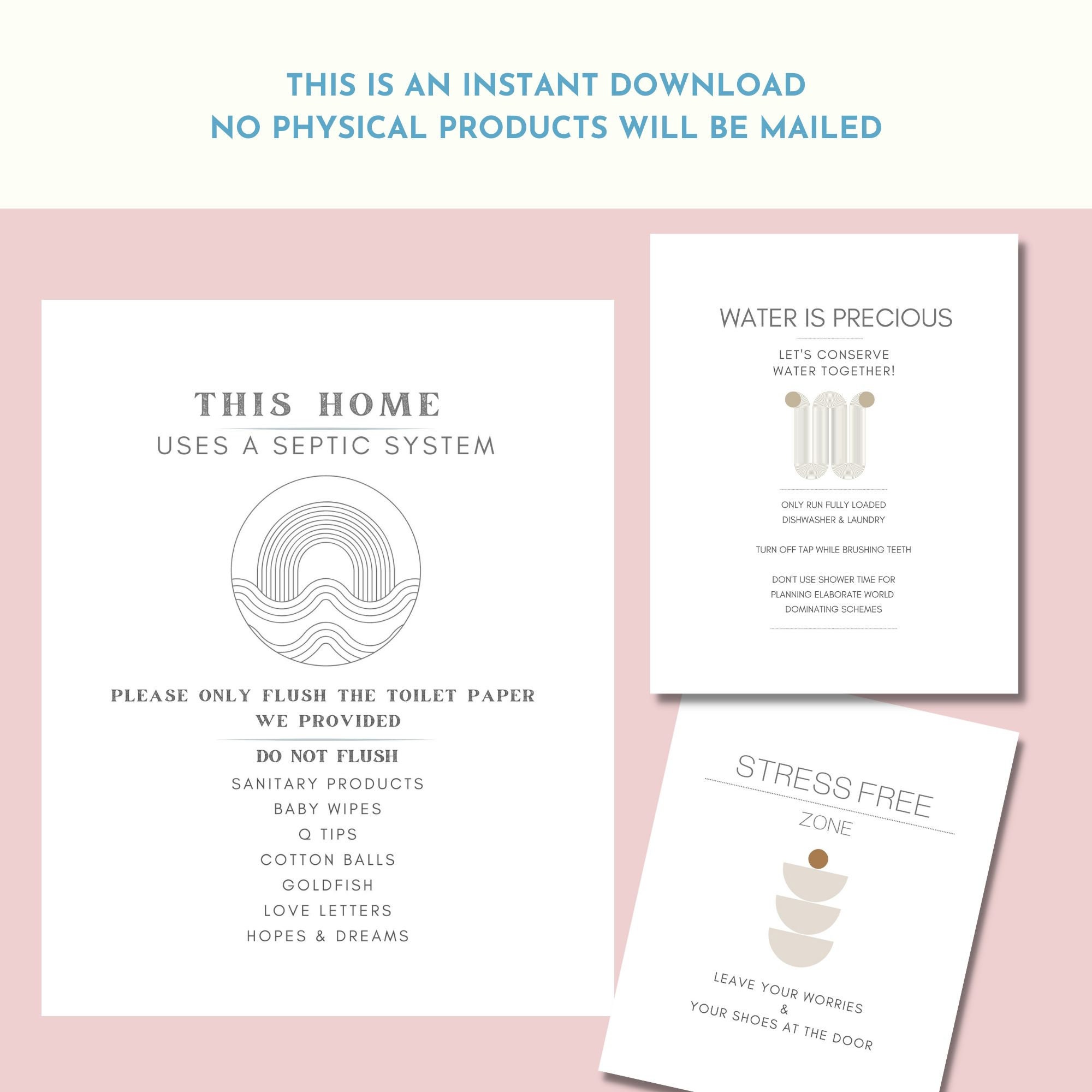 Printable Signs for Rental Conserve Water Sign Septic Sign Bathroom ...