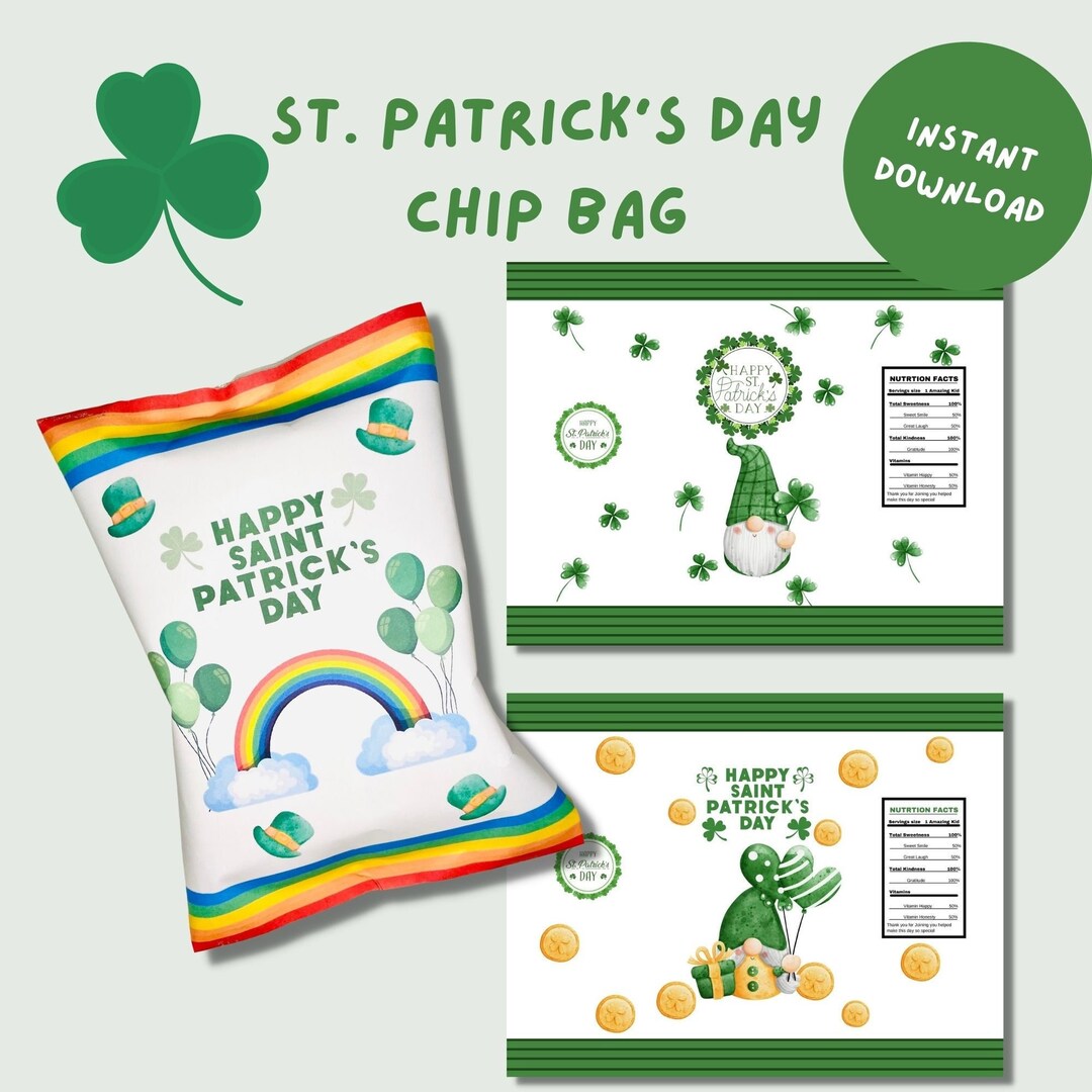 St Patricks Day - St Patty Chip Bag - Shamrock Chip Bag - Printable ...