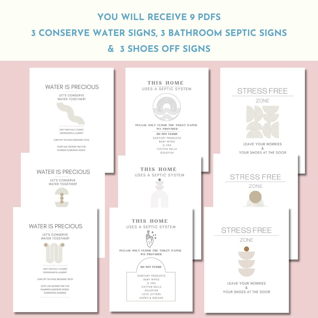 Printable Signs for Rental - Conserve Water Sign - Septic Sign Bathroom ...