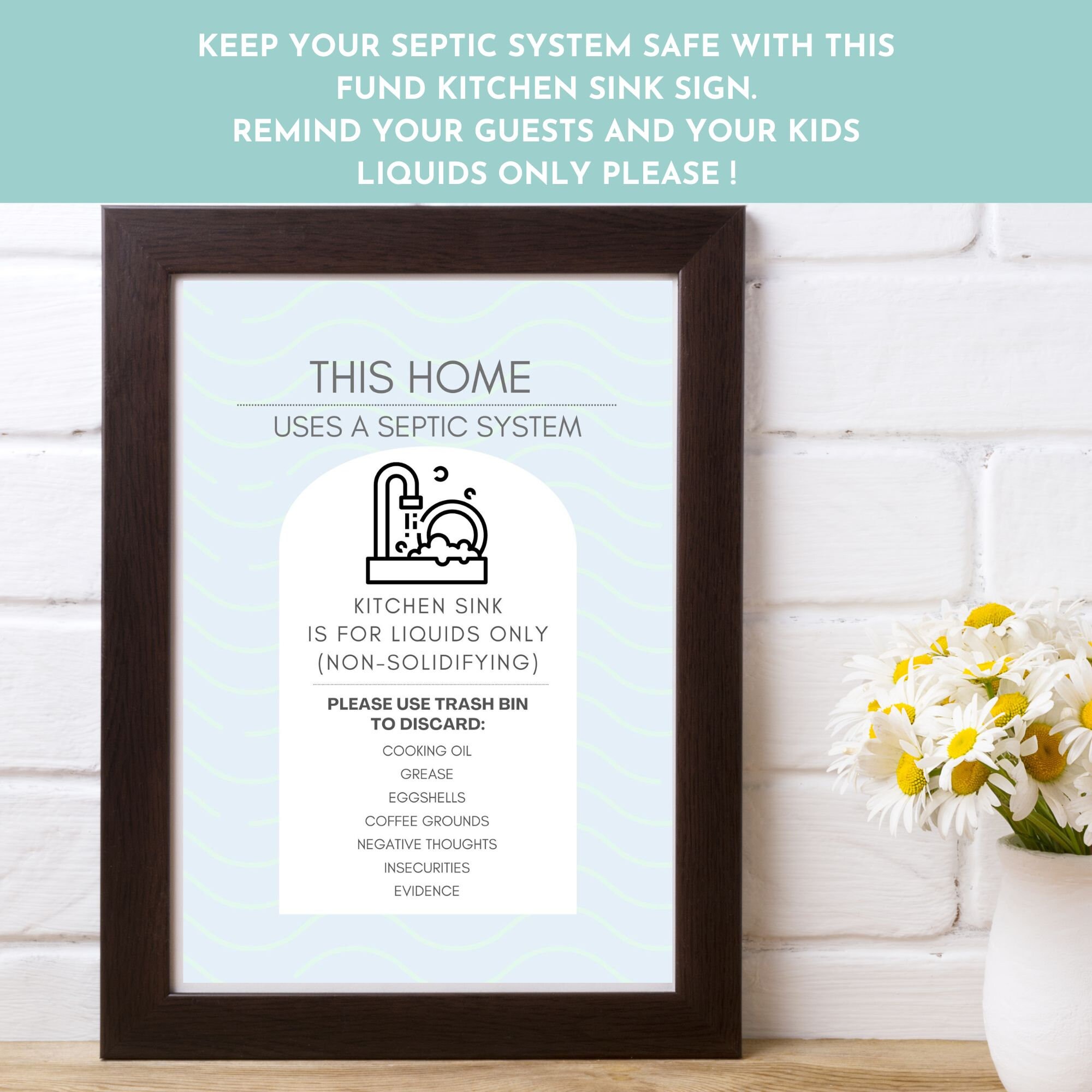 Liquids Only - Kitchen Sink Sign - Septic System Sign - Etsy