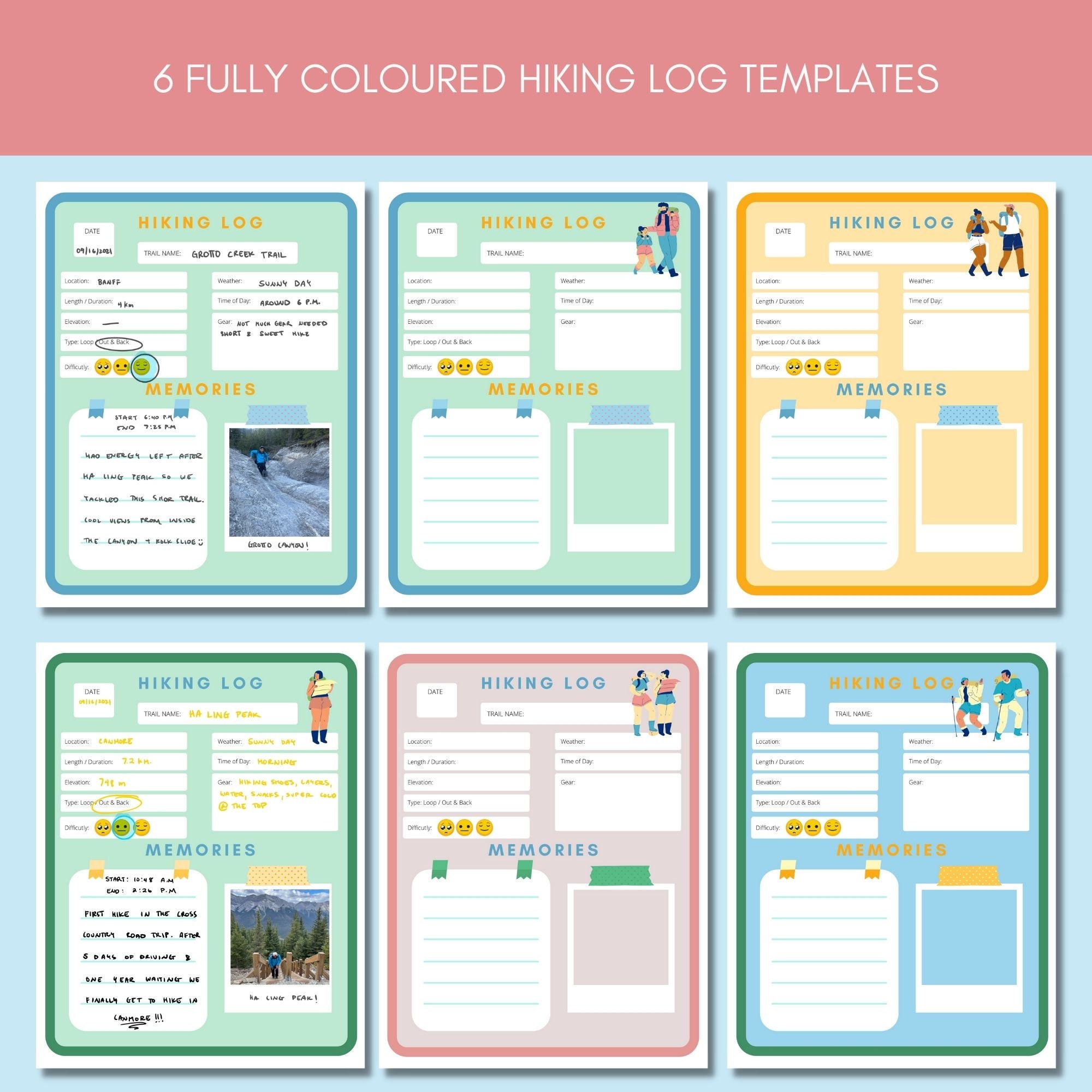 Printable Hiker Log Hike Tracker Trekking Journal National Parks Diary ...