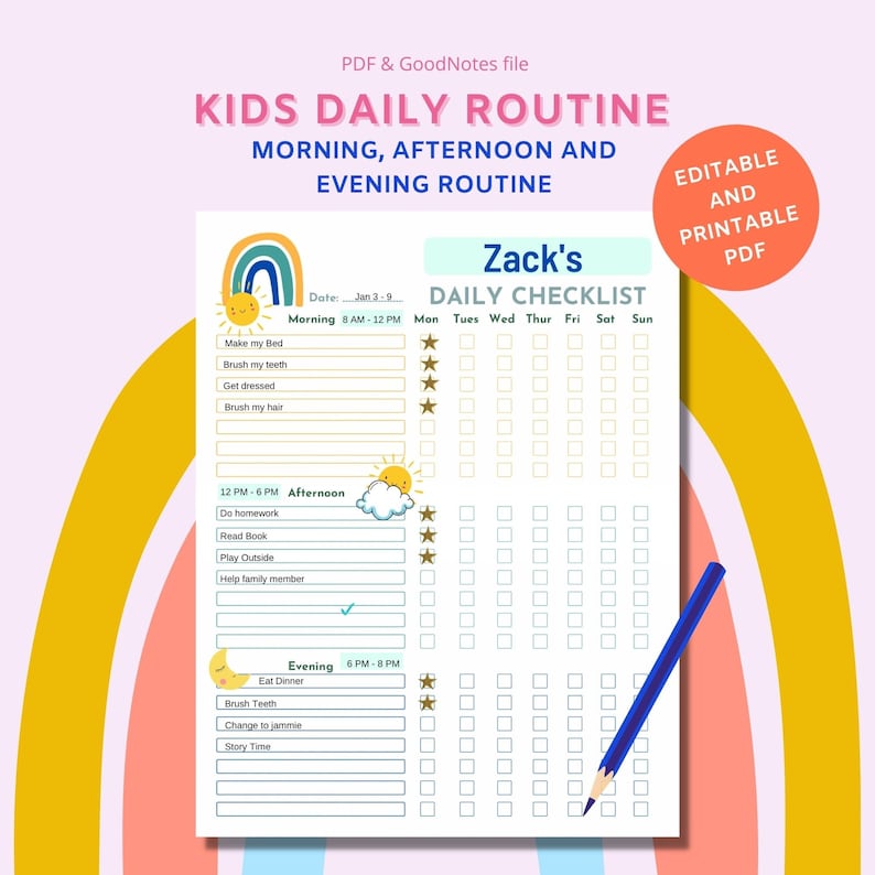 Kids Daily Routine Chart ADHD Planner Printable Planner - Etsy
