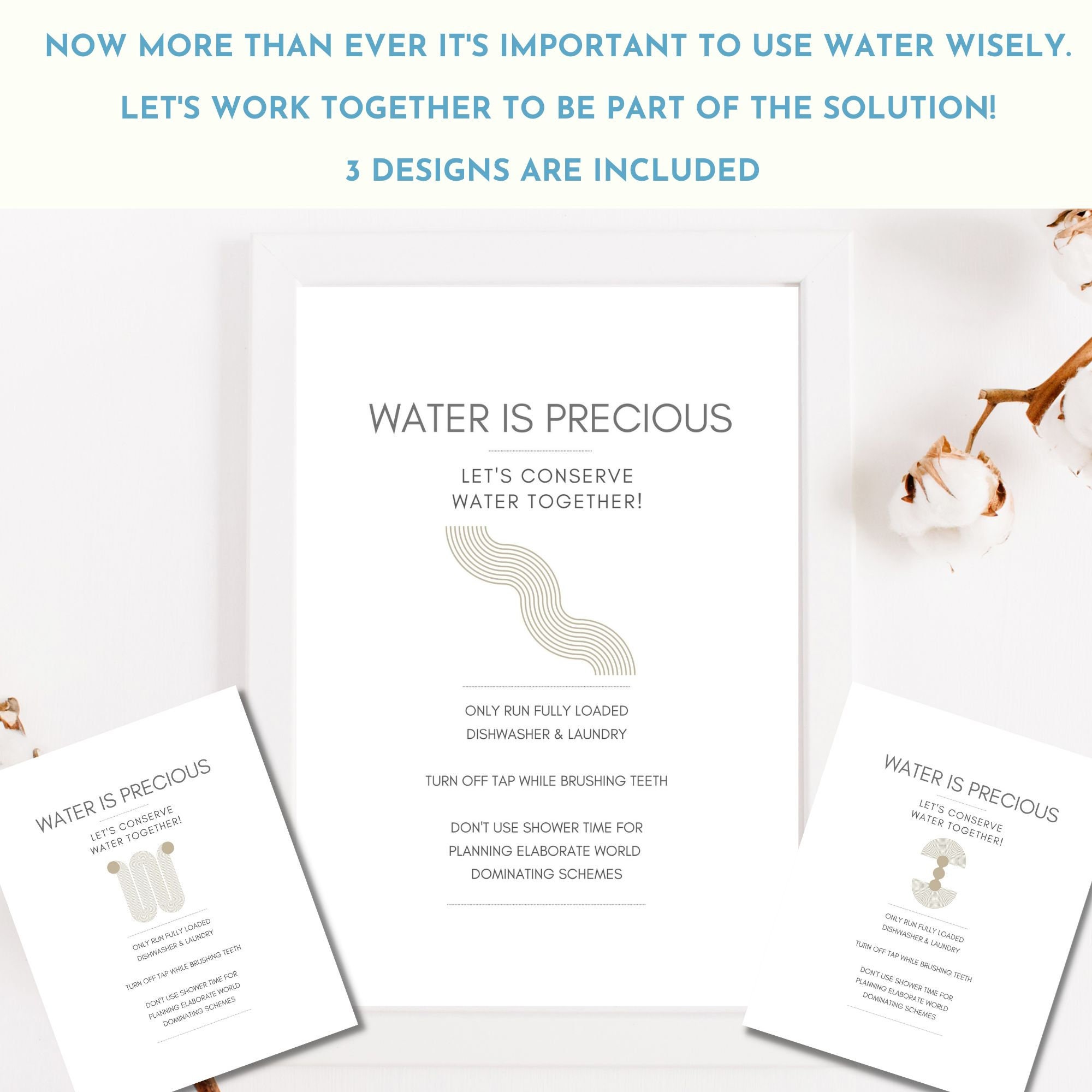 Printable Signs for Rental Conserve Water Sign Septic Sign Bathroom ...