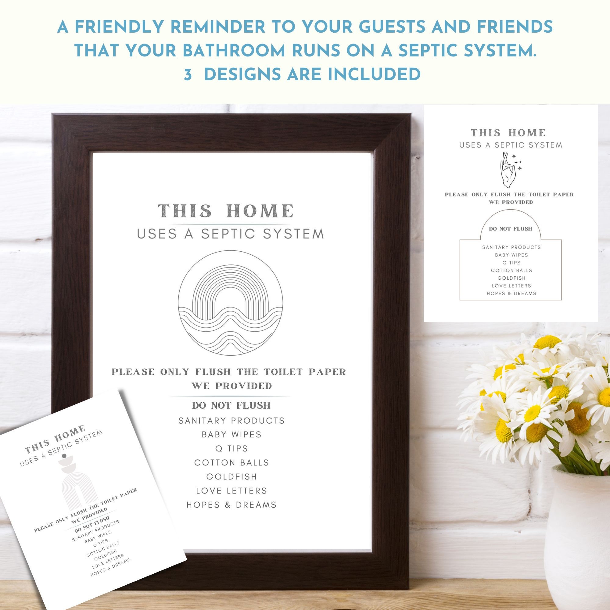 Printable Signs for Rental Conserve Water Sign Septic Sign Bathroom ...