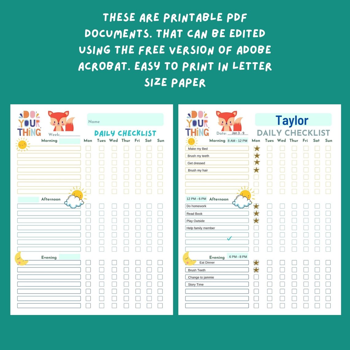 Kids Daily Routine Chart ADHD Planner Printable Planner | Etsy