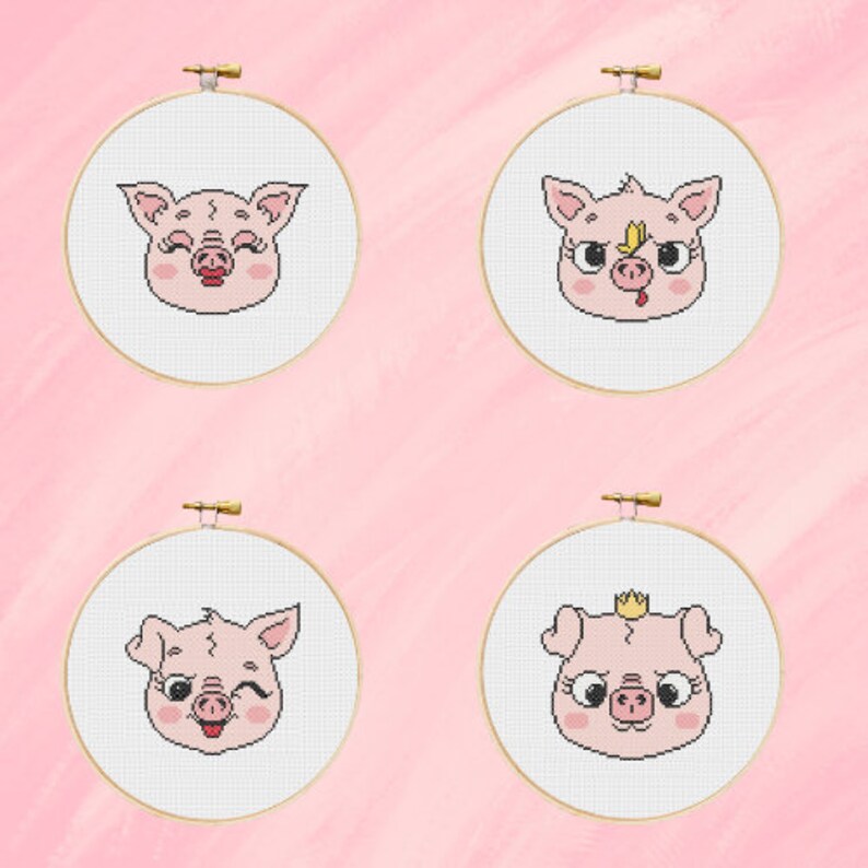 Pig Cross Stitch Pattern Bundle Cross Stitch Bundle Cute Pig Cross ...