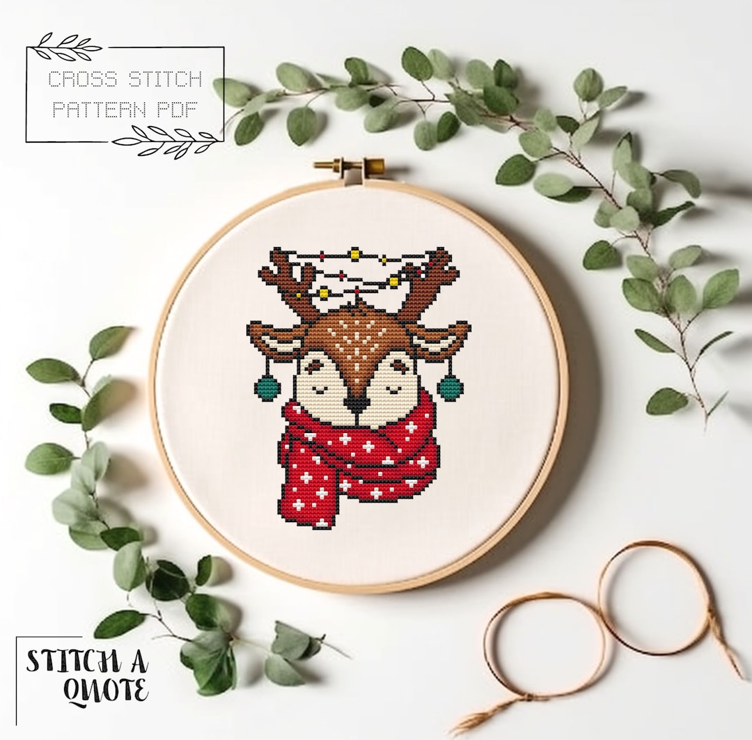 Christmas Reindeer Cross Stitch Pattern Xmas Embroidery Chart Instant ...