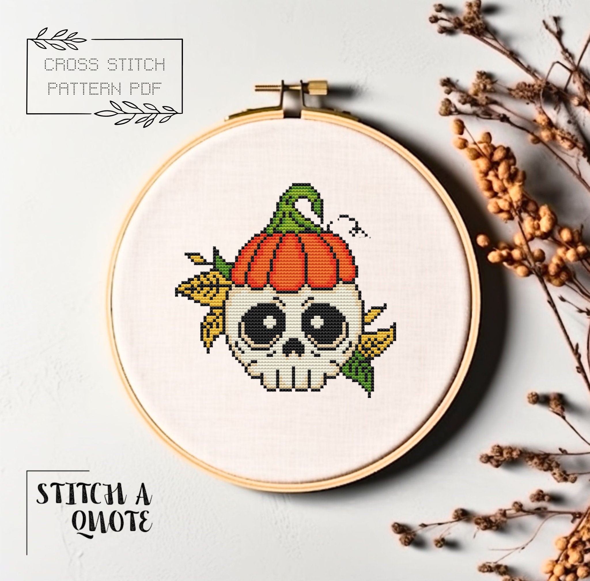 Skull Cross Stitch Pattern Halloween Skull Cross Stitch PDF - Etsy