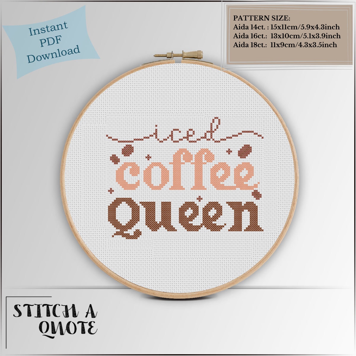 Iced Coffee Queen Cross Stitch Pattern Iced Coffee Queen Cross Stitch ...