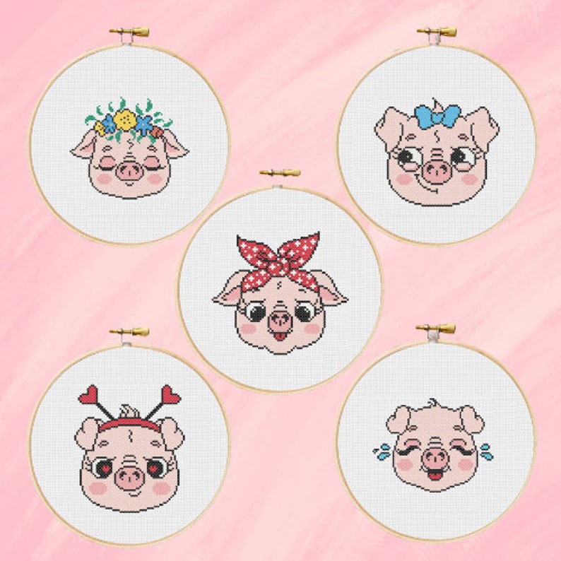 Pig Cross Stitch Pattern Bundle Cross Stitch Bundle Cute Pig Cross ...