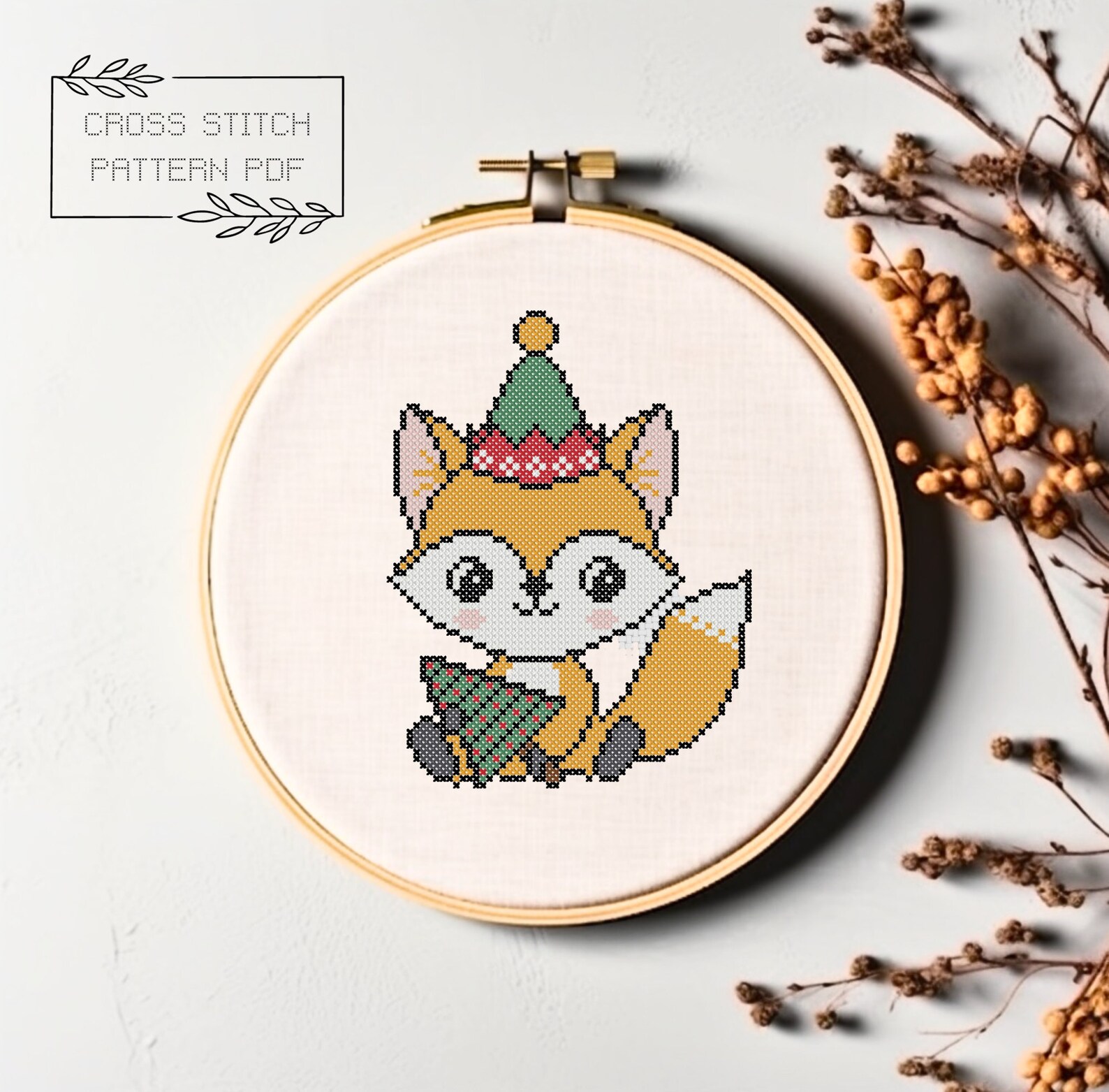 Christmas Fox Cross Stitch Pattern Christmas Cross Stitch Printable PDF ...