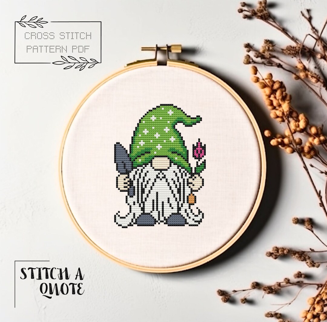 Gnome Cross Stitch Pattern PDF – Simple Beginner Embroidery Design ...