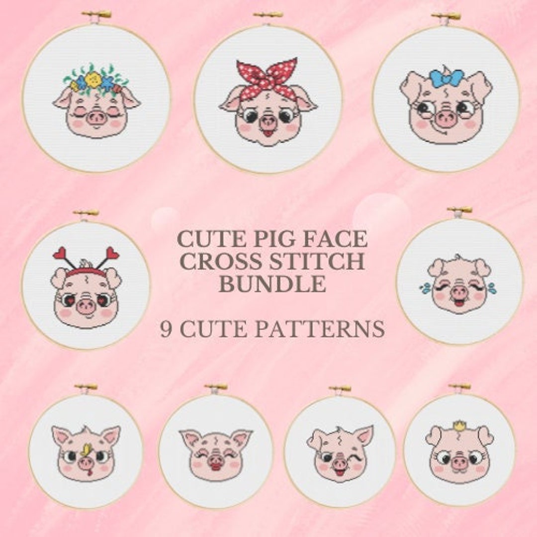 Pig Cross Stitch Pattern Bundle Cross Stitch Bundle Cute Pig Cross ...
