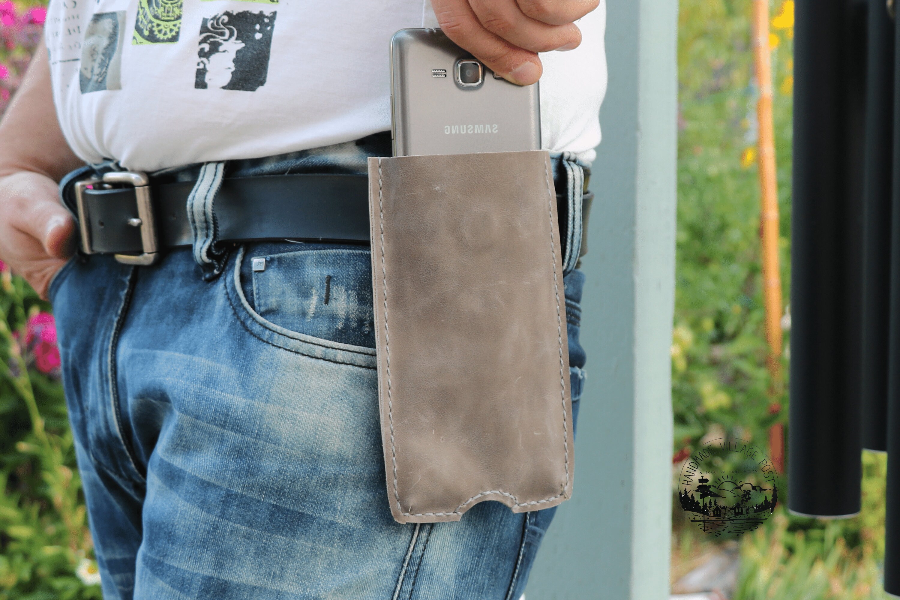 Grey Leather Cell Phone Holster Case - Etsy