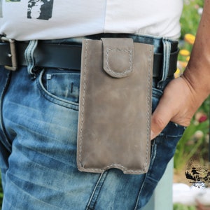 Grey Leather Cell Phone Holster Case - Etsy