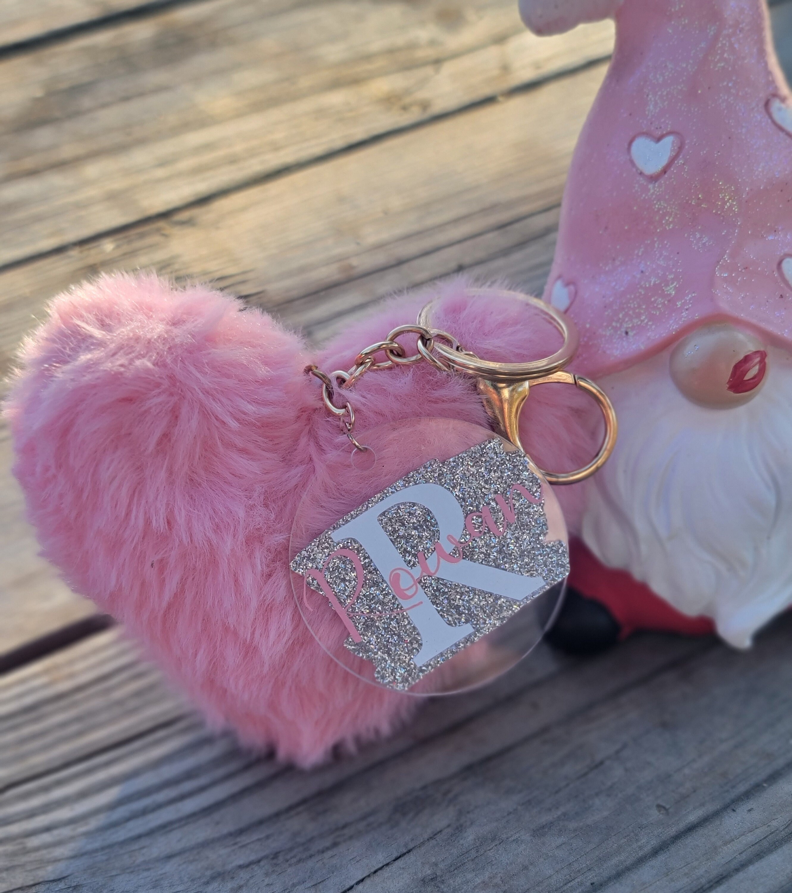 Personalized Puff Heart Keychain - Etsy