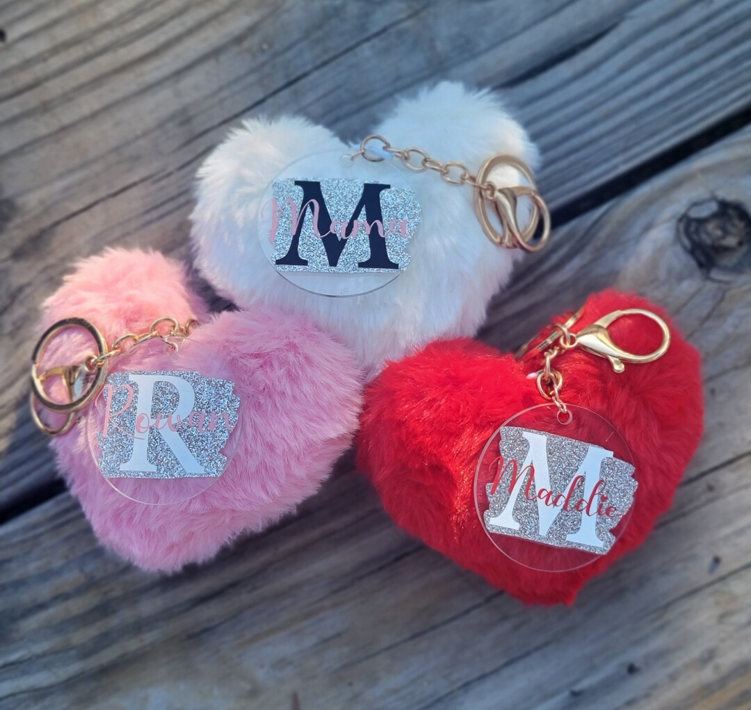 Personalized Puff Heart Keychain - Etsy