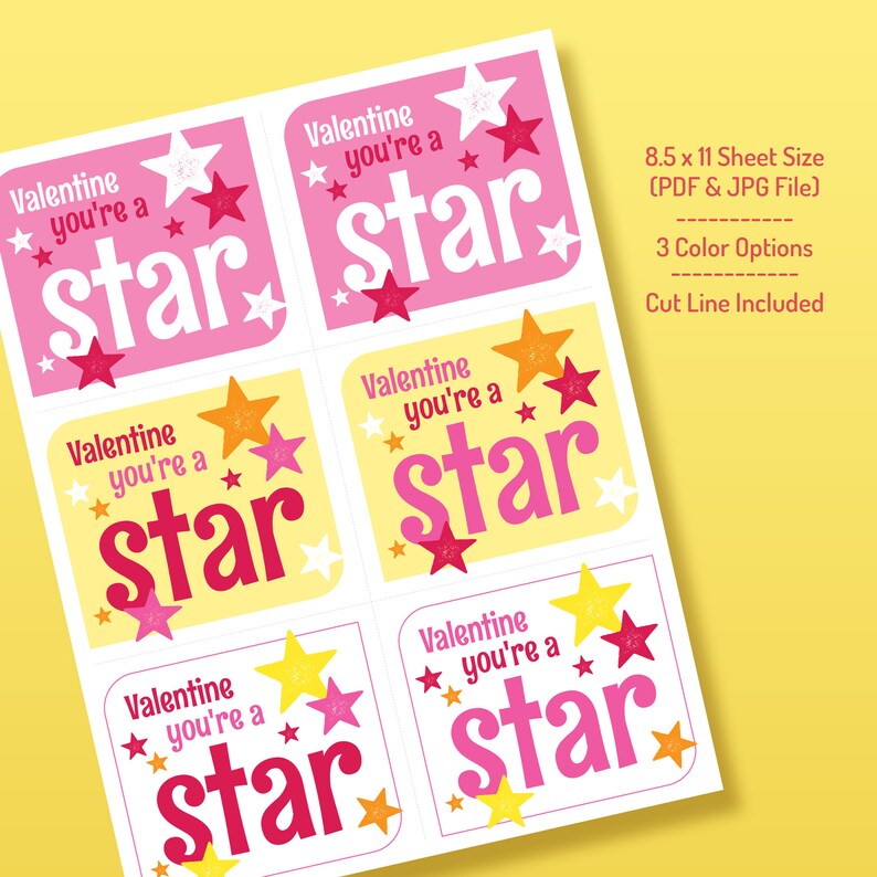 Kids Valentine Cards, You're A Star Valentine, Classroom Valentine ...