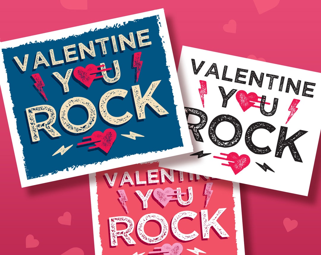 Kids Valentine Cards, Valentine You Rock, Classroom Valentine Cards ...