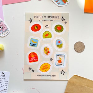 Fruit Sticker Sticker Sheet, Cute Stationery, Farmer's Market Stickers ...
