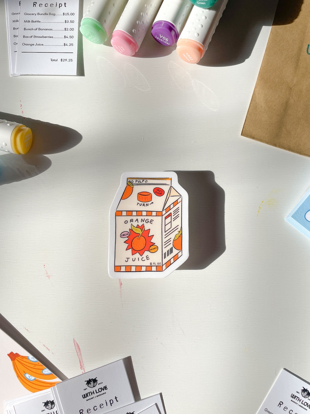 Orange Juice Carton Sticker, Fruit Vinyl Sticker, Cute Stationery ...